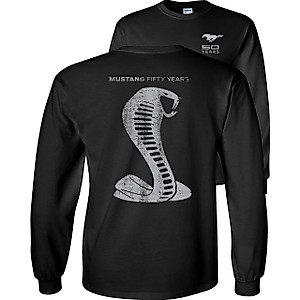 Fair Game Ford Mustang 50 Years Long Sleeve Shirt Anniversary Grey Shelby Cobra Snake Silhouette-Black-XL