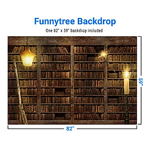 Funnytree 7x5FT Wizard Magic Bookshelf Photography Backdrop for Halloween Bookcase Dress Up Party Decor Ancient Library Background Photo Booth Prop