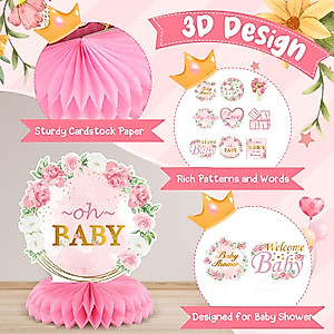 Weecent 9 Pcs Pink Rose Gold Baby Shower Honeycomb Centerpieces Floral Baby Shower Party Table Centerpieces Oh Baby Party Decorations Baby Girl Boy Birthday Party Table Topper Party Supplies