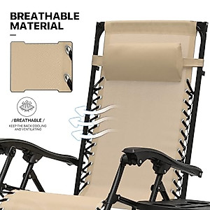 MoNiBloom Zero Gravity Chairs Set of 2 Outdoor Folding Patio Lounge Chairs for Outside Reclining Lawn Chairs Recliner Beach Chairs for Adults, Cream