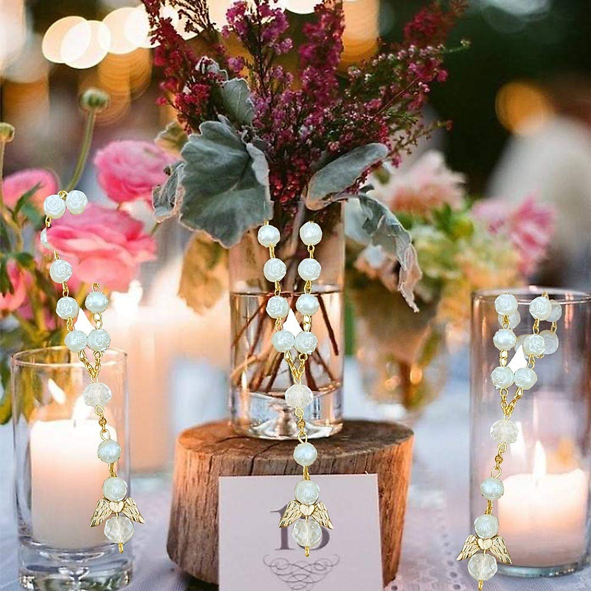 Awtilife 30 Pc San Joaquin Creations Ivory Color and 30 Organza Gift Bags Baptism Favors with Angels Mini Rosaries Gold Plated for Christening Favors Baby Shower