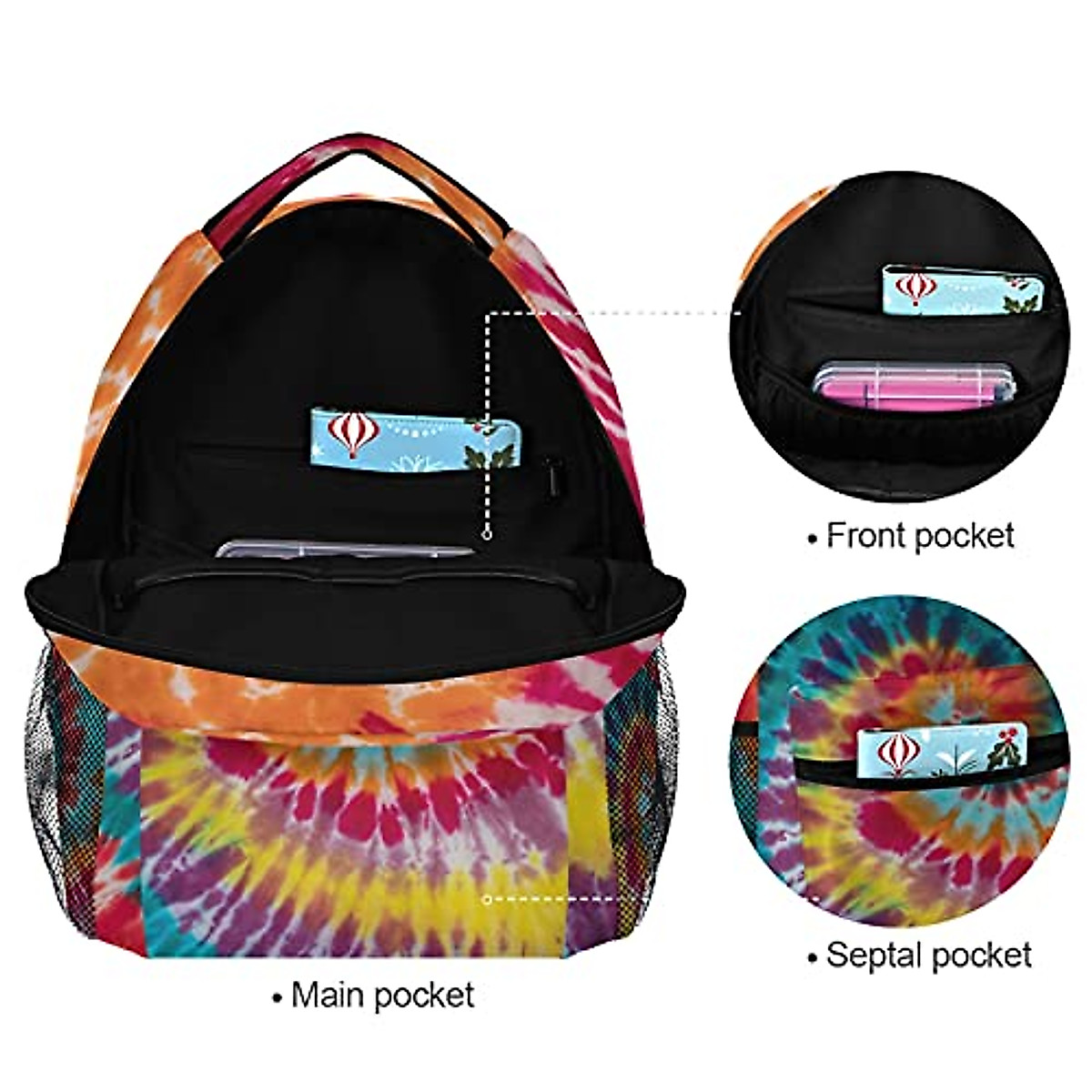 ALAZA Colorful Tie Dye Traditional Swirl School Bag Travel Knapsack Bags for Primary Junior High School