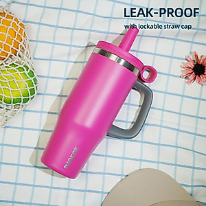 BJPKPK 32oz Stainless Steel Insulated Tumbler with Handle and Straw Travel Coffee Mug Thermal Cups with Lid,Barbie Pink