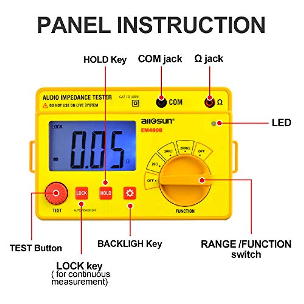 ALLOSUN - EM480B Audio Impedance Tester Digital LCD Insulation Resistance Megohmmeter Meter Tester with Bag