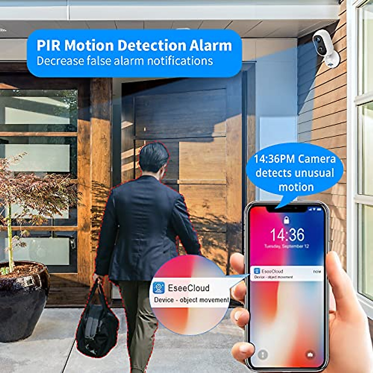 Hiseeu Security Camera Wireless, 2K Home Camera Outdoor & Indoor, Battery Powered Surveillance Camera, PIR Motion Detection, Two-Way Audio, Night Vision