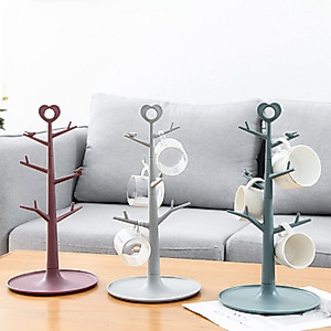 MISNODE Purple Mug Holder Tree, 14 Inch Coffee Cup Mug Rack, Removable Stand Hanging Drain Cup Organizer with 6 Hooks, Plastic Jewelry Rack for Home Kitchen Countertop Storage