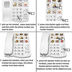 Big Button Phone for Seniors, 9 Pictured Big Buttons,Extra Loud Ringer,Wired Simple Basic Landline Telephone for Visually Impaired Old People with Large Easy Buttons, Emergency House Phones