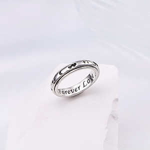 SHAOAN Forever Love Moon Star Spinner Fidget Ring 925 Sterling Silver Anxiety Rings for Women Stress Relieving Boredom ADHD Autism Statement Band Rings