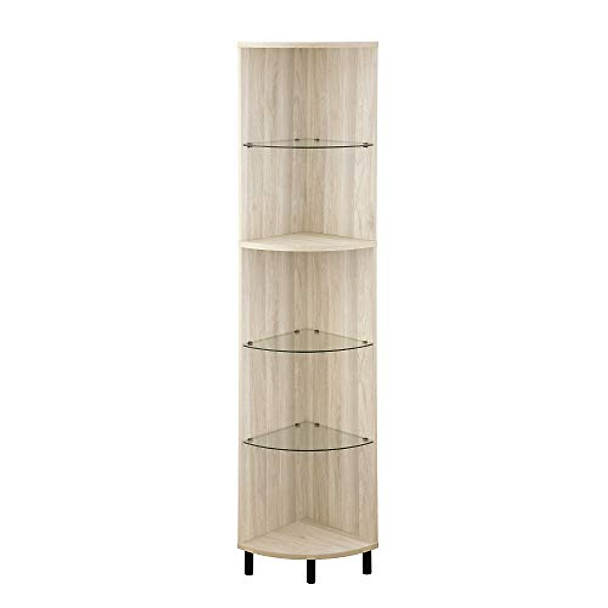 Walker Edison Saxon Modern Wood and Glass 4 Shelf Corner Console, 68 Inch, Birch