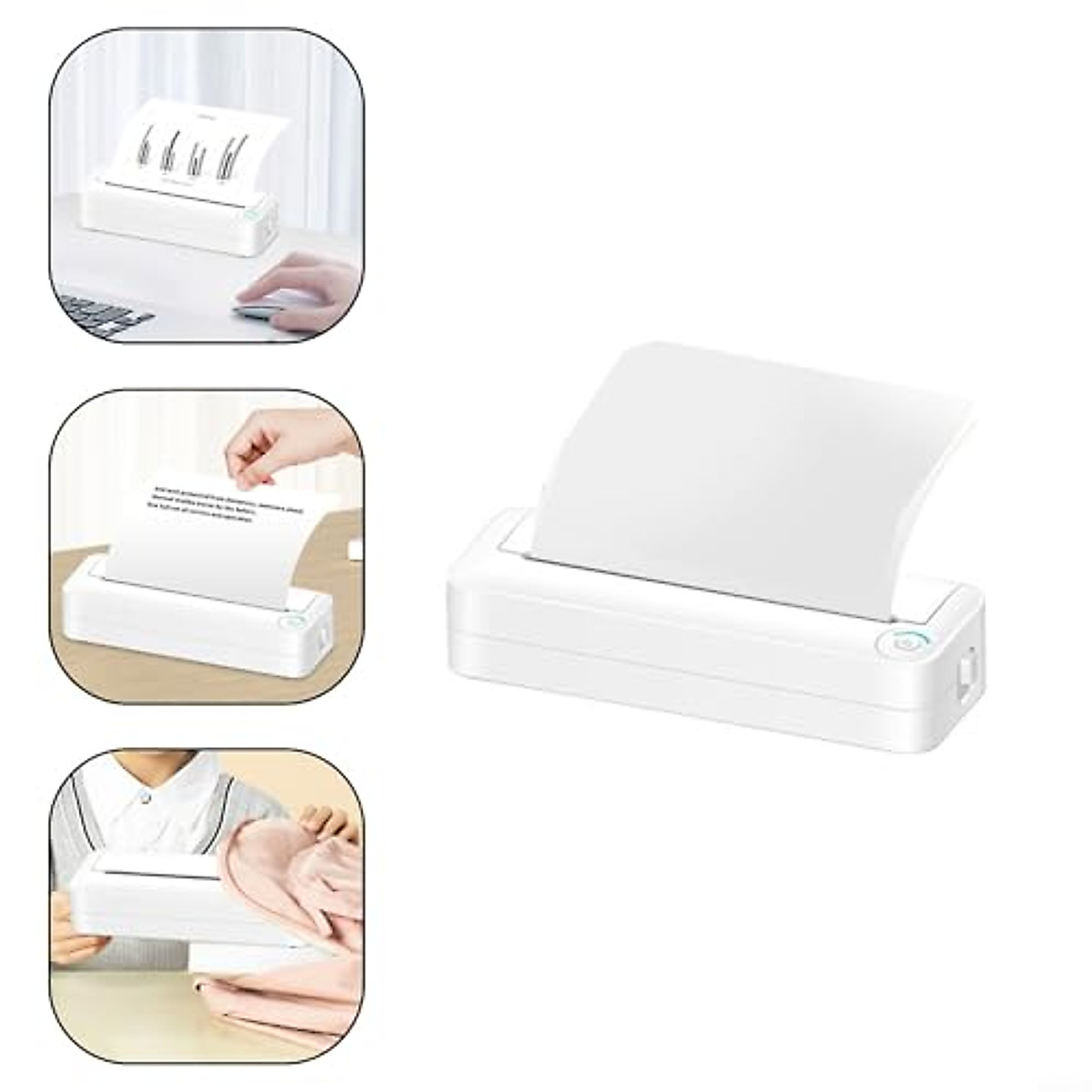 Portable Printer Wireless for Travel Thermal Printer A4 Thermal Paper, Inkless Printer Mobile Office(White)