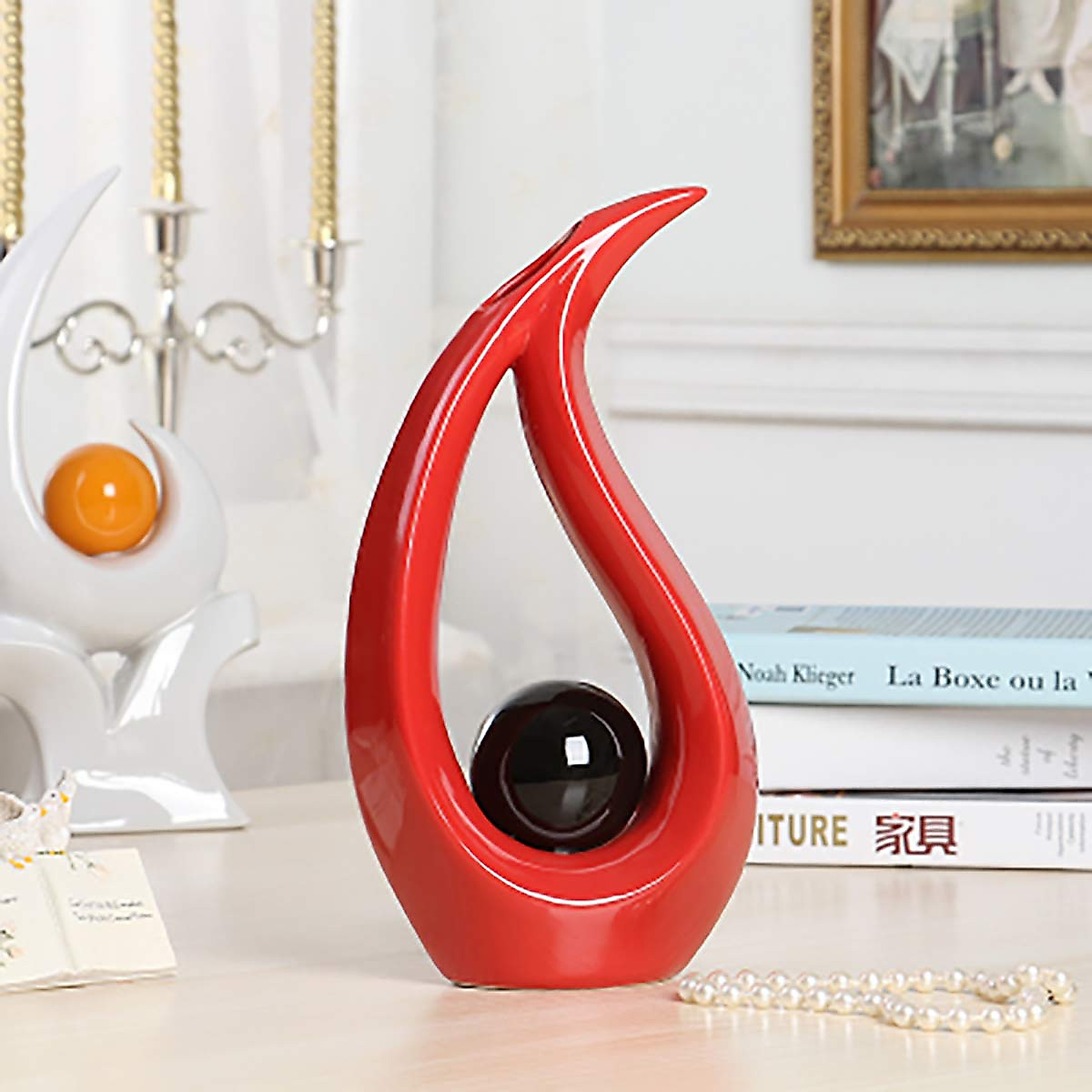 Cozylkx 11 x 6 Inch Modern Abstract Sculpture Statue, Office Home Decor Ornament Ceramic Figures, Red