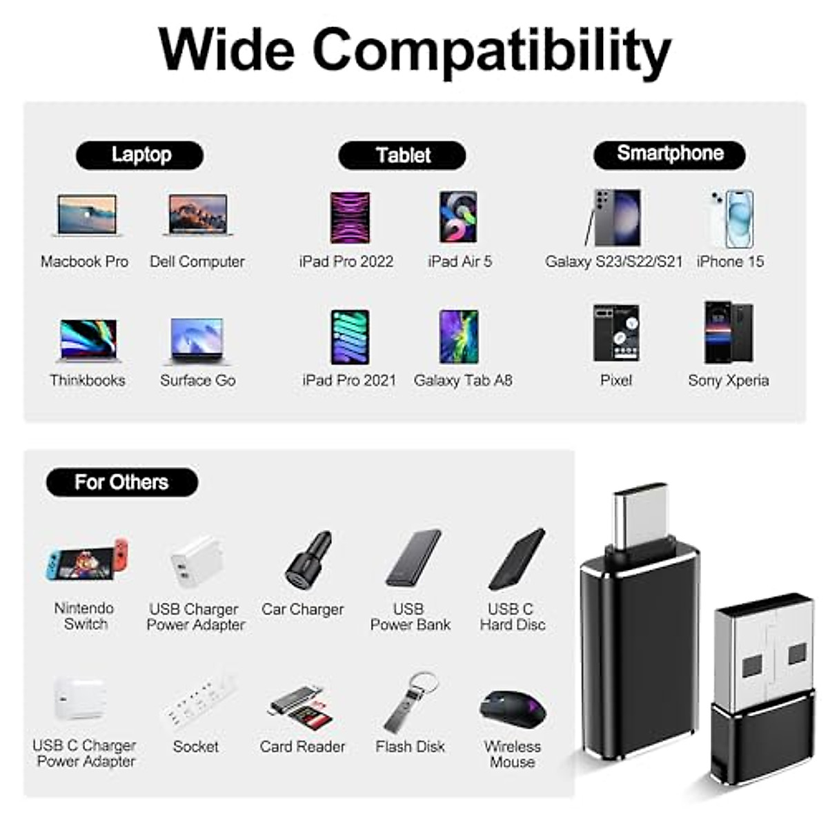 xiwxi [4 Pack] USB to USB C OTG Adapter,[2*Type C Female to A Male Charger Converter]&[2*USB C Male to USB 3.0 Female Adapter] Thunderbolt 4 Converter iWatch 8 9 ,iPhone 15 14 13 Pro Max,Car,Samsung