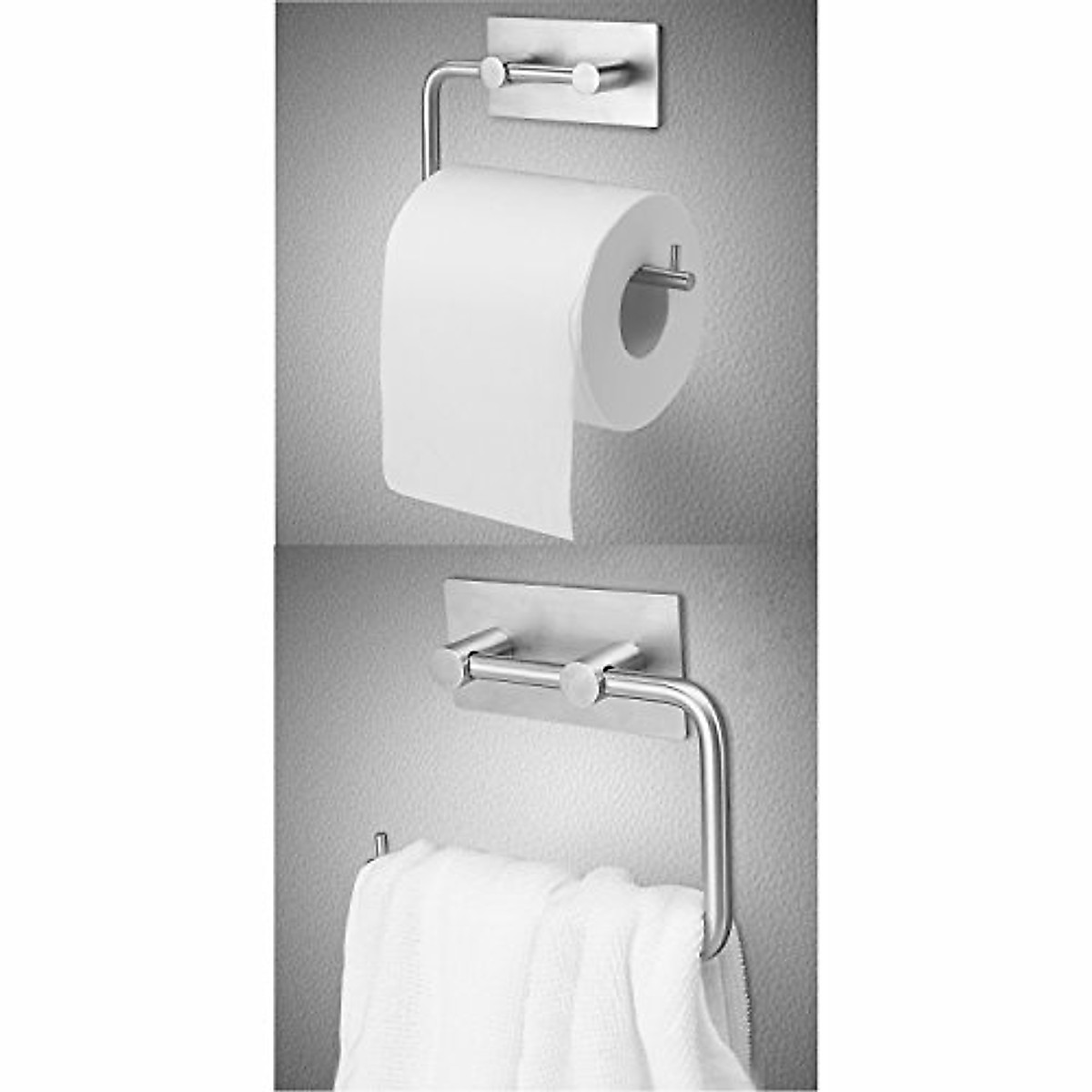 Flexzion Stainless Steel Self Adhesive Toilet Paper Holder Stand - Dispenser Tissue Roll Hanger Towel Storage Wall Mount Rustproof Brushed Finished for Bathroom Kitchen Lavatory Toilet Home (1 Pack)