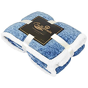 Catalonia Sherpa Throw Blanket, Super Soft Fluffy Fuzzy Comfy Velvet Plush Fleece TV Blankets and Throws for Sofa Couch Bed for Adults Child, 50”x60”, Melange Blue