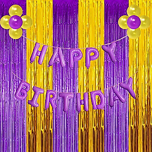 Purple and Gold Party Decoration, Purple Gold Graduation Backdrop 2025, Purple Gold Backdrop Foil Fringe Curtains Photo Streamers for Baby Shower Islamic Eid Mubarak Party Decor (3 Pack)