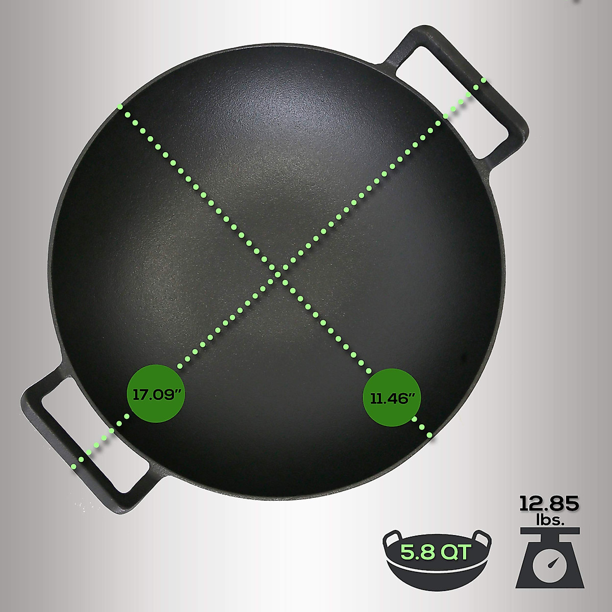 Nutrichef Pre-Seasoned Cast Pan-5.8 QT Heavy Duty Non-Stick Iron Chinese Wok or Stir Fry Skillet w/Wooden Lid, for Electric Stove Top, Induction, Large, Black