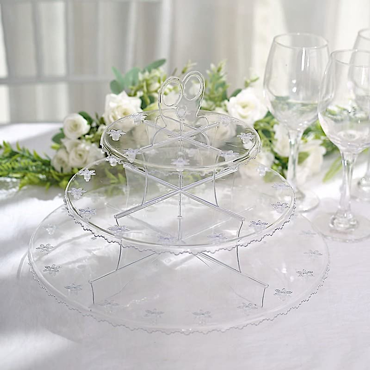 BalsaCircle 12 in Clear 3-Tier Round Plastic Cake Pop Holder Cupcake Dessert Display Stand Wedding Party Event Reception Decorations