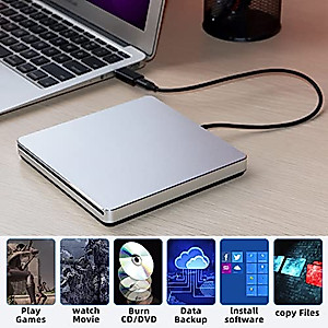 NOLYTH External DVD Drive USB 3.0 Type-C Slot-in CD ROM External Drive Slim CD/DVD Drive Burner CD Reader DVD Player Optical Drive for Laptop Windows 11 Mac PC Apple MacBook iMac