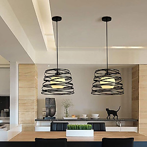 DULAB Wrought Iron Spiral Decorative Pendant Lamp, Retro Creative Black Lampshade Hanging Light, Ceiling Lighting Fixture，Chandelier is English Porch Bedroom Homestay.