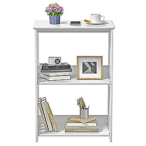 HAYOFAMY 3-Tier End Table Nightstand White, Narrow Side Table with Storage Shelf, Small Bookshelf Bedside Table for Bedroom, Living Room, Office, Bathroom