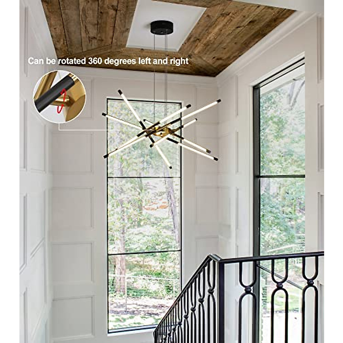 Q&S LED Modern Sputnik Chandelier,Black and Gold Mid-Century Dimmable Chandeliers with Remote for Dining Room Living Room 12 Lights