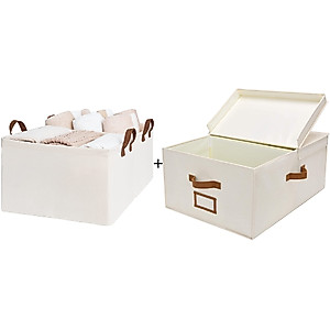 StorageWorks 45L Extra Large Fabric Storage Bins with PU Handles 2-pack, 55L Storage Bin, Decorative Closet Storage Box with Double-Open Lid