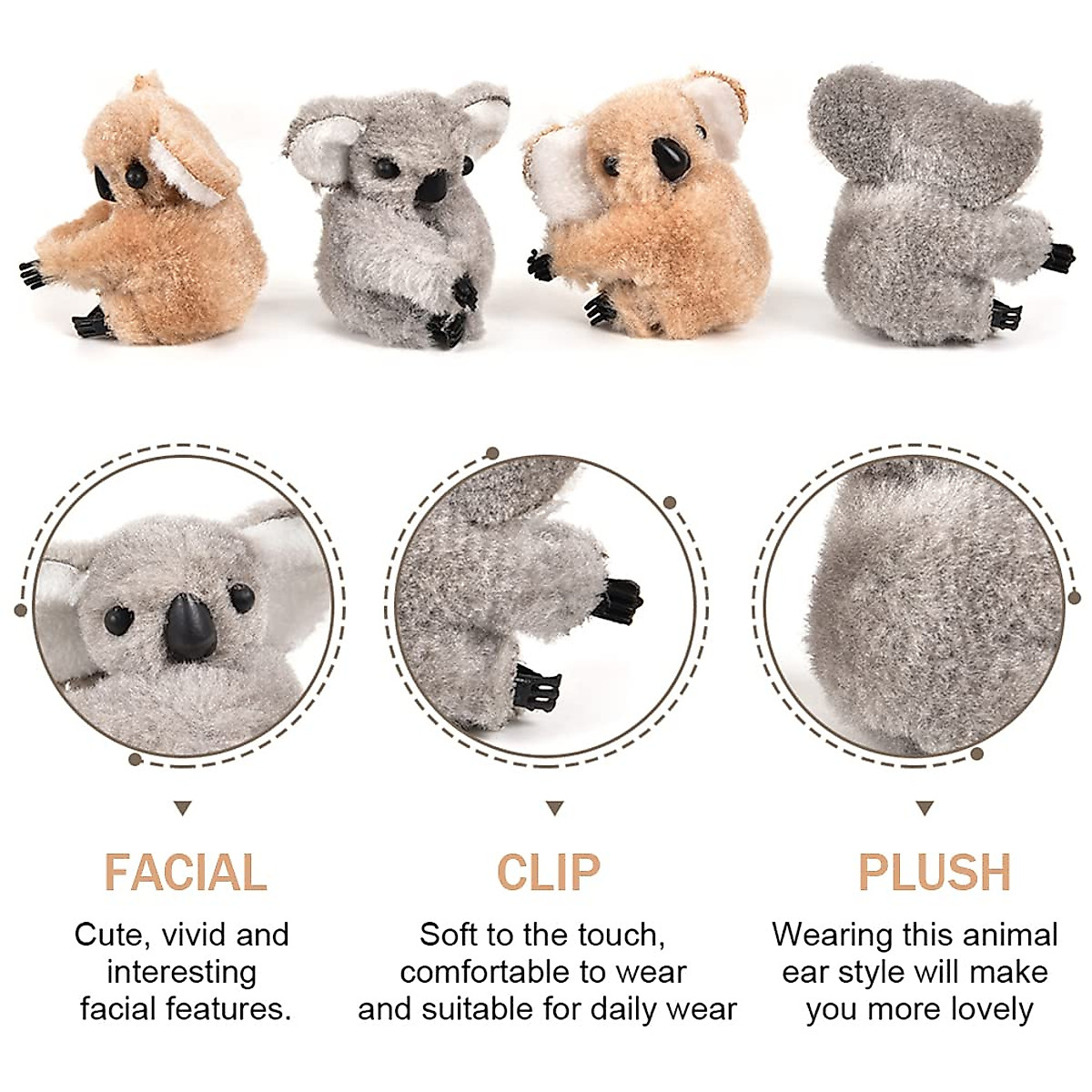 Koala Stuffed Animal Clips, 8 Pcs Small Stuffed Koala Clip for Women Hair Claw, Koala Pencil Hugger for Girls Kids (Brown and Grey)