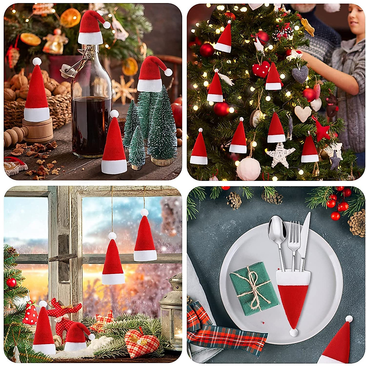 Christmas Santa Hats Silverware Holders, Tableware Holders , Santa Hats Dinner Silverware Holders, Santa Claus Flatware Holder, Xmas Dinner Table Flatware Dinnerware Decorations Party Supplies