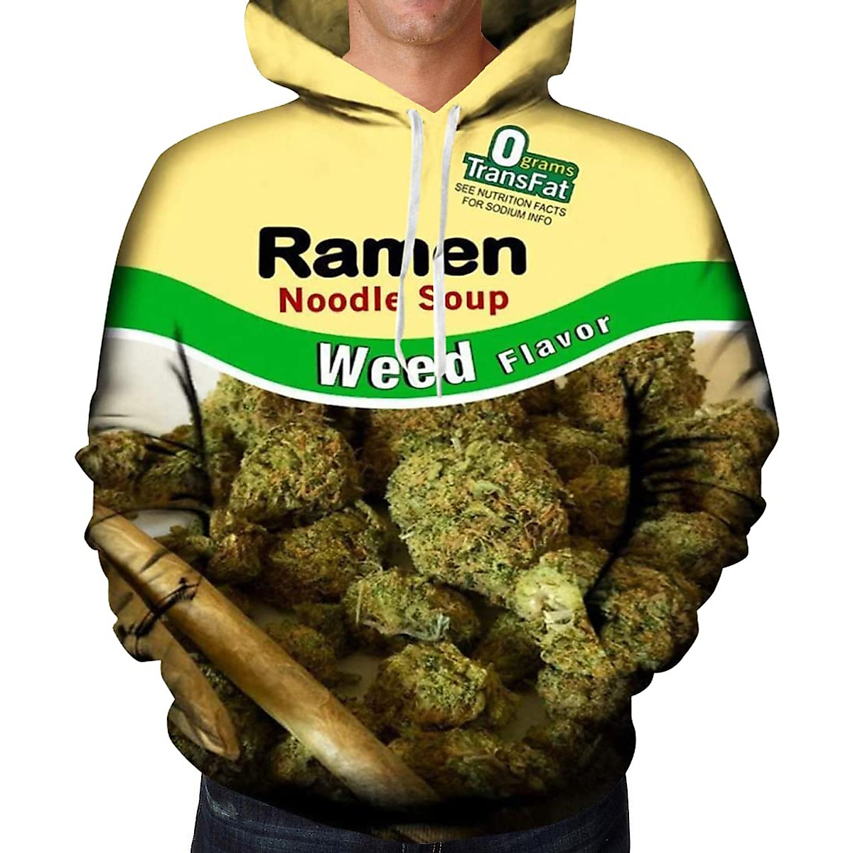 JOOCAR Unisex Hoodies 3D Realistic Print Funny Ramen Noodle Soup Weed Flavor Pullover Hooded Sweatshirts Long Sleeves Hoodies with Big Pockets Personality Tops