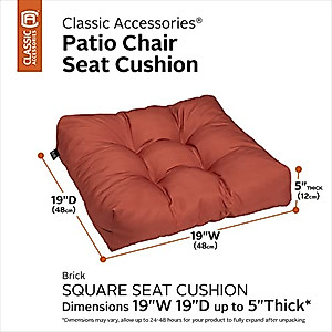 Classic Accessories Water-Resistant Square Patio Seat Cushions, 19 x 19 x 5 Inch, 2 Pack, Brick, Outdoor Seat Cushions