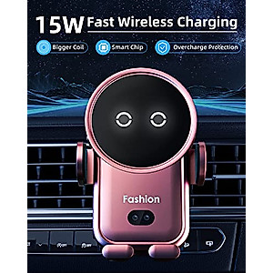 Wireless Car Charger iPhone with Vent Clip,15W Fast Charging Kharly Car Phone Charger Holder,Smart Sensor Auto-Clamping Fashion Phone Holder Mount for Car for iPhone 14 Pro/13 Samsung etc
