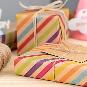 RUSPEPA Kraft Wrapping Paper Roll - Rainbow Stripe Pattern - 24 Inches x 100 Feet