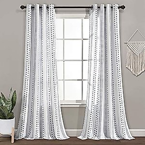 Lush Decor Hygge Stripe Window Curtain Panel Pair, 95" Long x 52" Wide, Navy & White