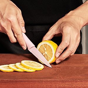 2 pcs Kitchen Knife Set 3.5” Paring Knife with Sheath + Peeler Non Stick stainless steel blade Pink Combo (2 Pink Knives)