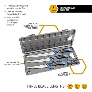 OUTDOOR EDGE Fillet Knife Set | ReelFlex Pak Features 3 Razor-Sharp Flexible Fillet Knives | 6", 7.5" & 9" German Stainless Blades, Non-Slip Handles, Sharpener & Hard Case | Fishing Gear & Equipment