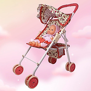 My First Baby Doll Stroller for Toddlers 3 Year Old Girls, Little Kids | Toy Stroller with Bottom Storage Basket, Foldable Frame, Canopy, Seatbelt