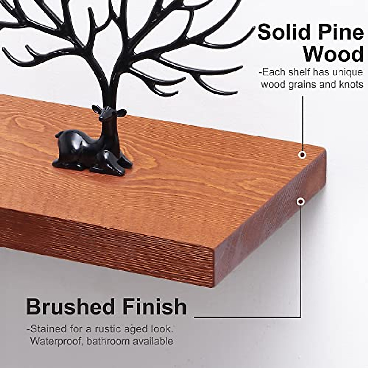 Axeman Floating Shelves, Long Wall Shelves 48 Inch, Rustic Wooden Shelves for Wall, Floating Wall Shelves for Living Room Bedroom Office Honey