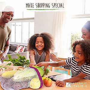 Naturally Sensible Reusable Produce Bags | Sturdy Mesh Grocery Tote (5 Bag Set)