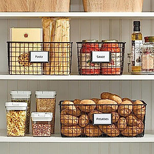 mDesign Wide Steel Wired Storage Organizer Bin Baskets with Label Slot for Kitchen Pantry, Cabinet, Organizing Holder for Food, Drinks, Snacks, Produce, Omaha Collection, 2 Pack, Matte Black