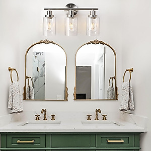 Unicozin 3 Light Vanity Lights, Brushed Nickel Wall Sconce Light with Clear Glass, Bathroom Light Fixtures, Wall Lights for Mirror, Living Room, Bedroom, Hallway, E26 Base (Bulbs Not Included)