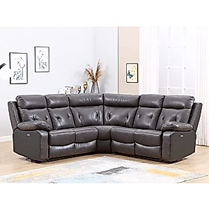Blackjack Furniture Albany Leather Air Upholstered Living Room Reclining, Power Sectional Sofa, Dark Gray