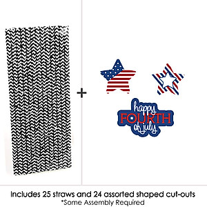 Big Dot of Happiness 4th of July Paper Straw Decor - Striped Decorative Straws for Independence Day - Set of 24