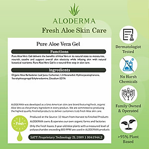 Aloderma 99% Organic Aloe Vera Gel Made within 12 Hours of Harvest, Refreshing Travel Size Aloe Vera Gel for Face & Body, Cooling, Soothing Instant Relief for Skin & Sunburn, Hydrating Aloe Gel, 1.5oz