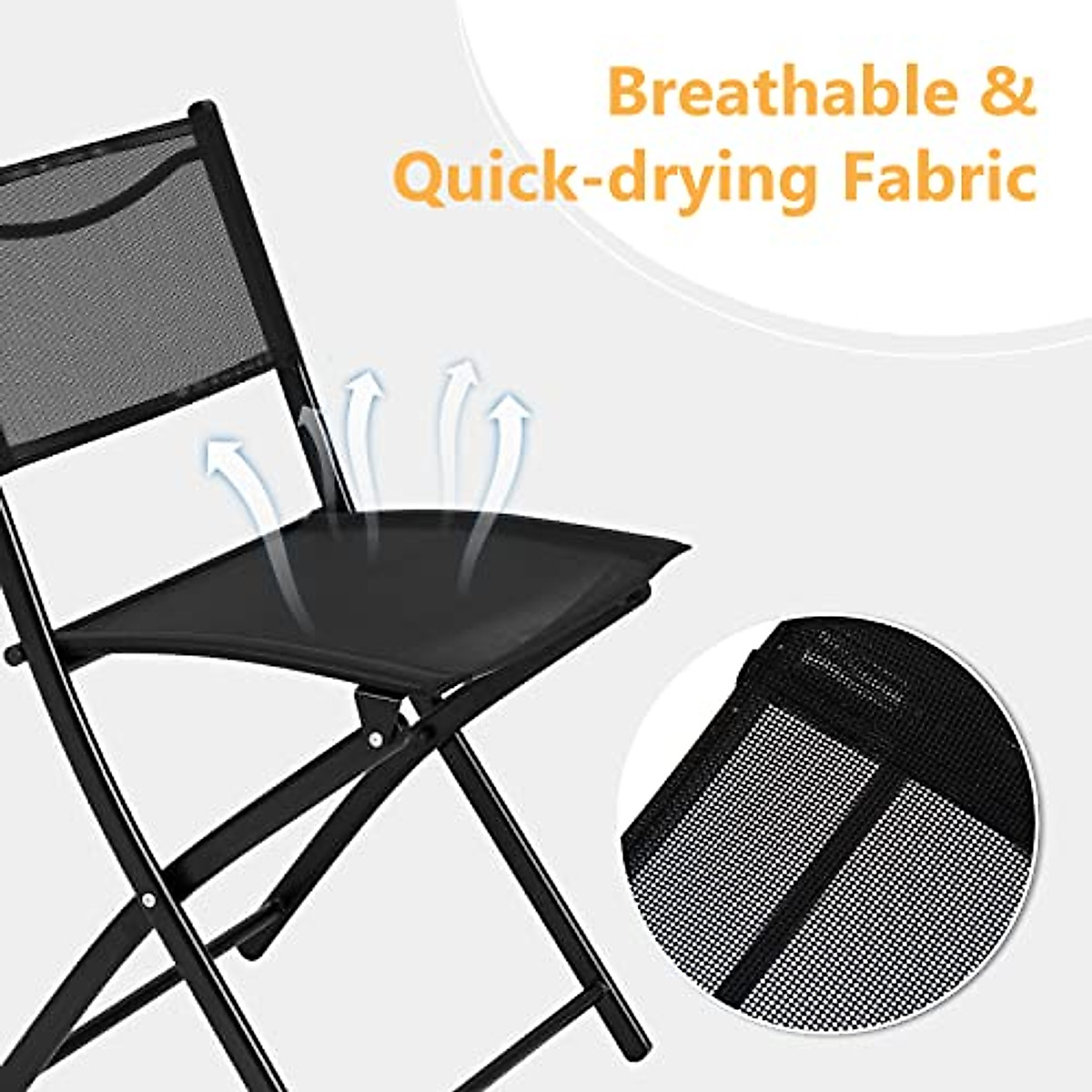 S AFSTAR 3-Piece Bistro Set for Outdoor Yard Garden Park, Round Table with 2 Folding Chairs Patio Furniture Set (Classic Black)