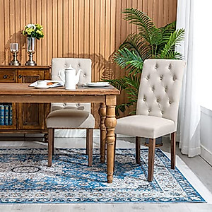 COLAMY Tufted Dining Chairs Set of 2, Accent Parsons Diner Chairs Upholstered Fabric Dining Room Chairs Side Chair Stylish Kitchen Chairs with Solid Wood Legs and Padded Seat - Beige/White
