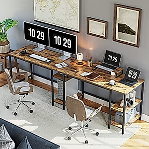 CubiCubi L Shaped Desk with Storage, 94.8 Inch Reversible Corner Computer Desk or 2 Person Long Table Desk, Home Office Large Gaming Writing Storage Workstation with Monitor Stand, Rustic Brown