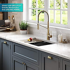 KRAUS Oletto Commercial Style Single Handle Pull Down Kitchen Faucet with QuickDock Top Mount Installation Assembly in Spot Free Antique Champagne Bronze, KPF-2631SFACB