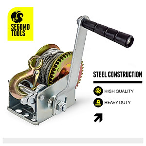 Segomo Tools Heavy Duty 600 Pound Manual Two Way Ratchet 26.2 Ft Long Wire Winch Hand | Boat Winch | Hand Pulley Crank | Handwinch | Pulley Hand Crank | Hand Winch | Small Hand Winch - HW600