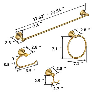 FROPO 4 Pcs Gold Bathroom Hardware Set - Brushed Brass Gold Bathroom Accessories Kit, Stainless Steel Wall Mounted 23.6 Inch Towel Bar | Towel Hook | Toilet Paper Holder | Hand Towel Holder