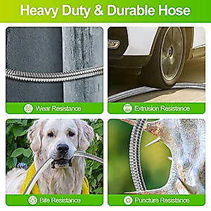 FUDESY 50FT Garden Hose - 304 Stainless Steel Metal Water Hose, Flexible Lightweight Heavy Duty Durable Hose, Adjustable Nozzle with Six Spray Modes for Outdoor Yard, No Kink and Tangle, Easy to Store